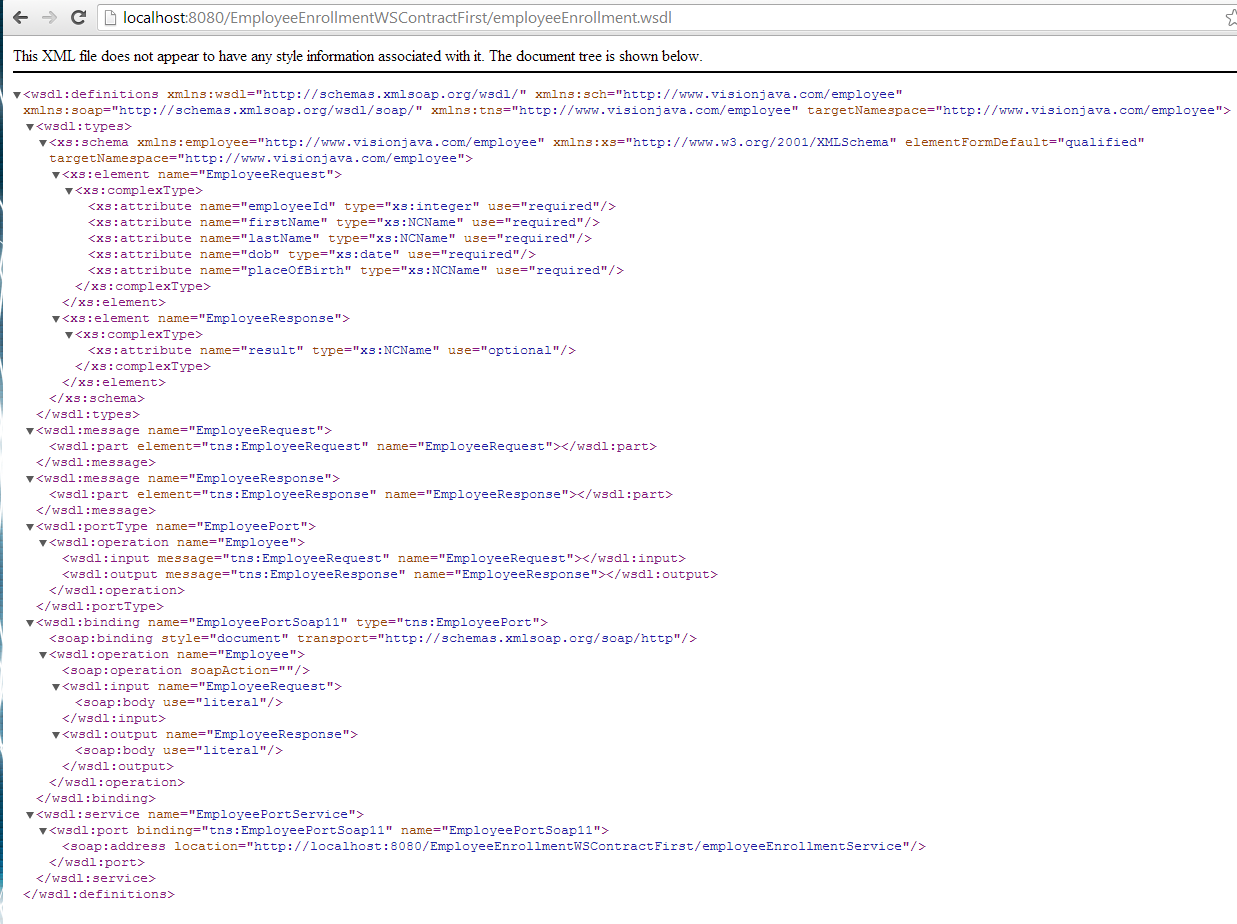 employee enrollment wsdl